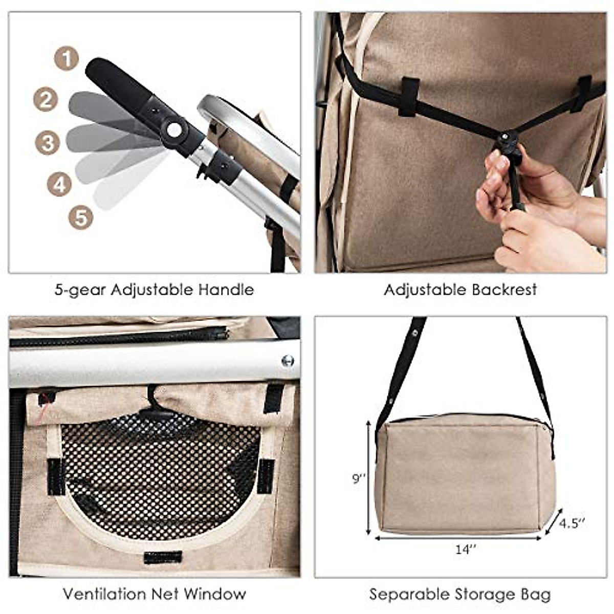 HONEY JOY Baby Stroller, High Landscape Convertible Infant Bassinet Stroller, Adjustable Canopy & Backrest, Storage Basket, Foot Cover, Foldable Newborn Carriage Pram Stroller (Beige)