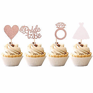 24 PCS Bride to Be Cupcake Toppers with Heart Ring Dress Bridal Shower Cupcake Picks Wedding Engagement Bachelorette Party Cake Decorations Supplies