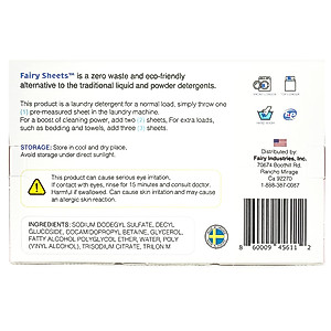 Fairy Sheets Laundry Detergent - Unscented - No Plastic Jug (32 Loads), Liquidless, Eco Friendly, Hypoallergenic, Great for Home & Travel, Made in Sweden