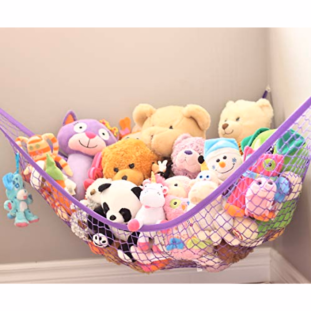 MiniOwls Toy Hammock Organizer for Stuffed Animals Perfect Storage Idea for Teddies and Dolls. Simple but Strong Solution to Display Children’s Plushies (Purple, Large)