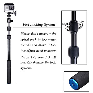 Smatree Selfie Stick Telescoping Compatible for G*Pro 13/12/ 11/10/Max/9/8/7/6/5/4/3+/3/Session/G*pro(2018)/Ricoh Theta S/V/Samsung Gear360/YI 4K/DJI OSMO Action 4/3/2 Camera