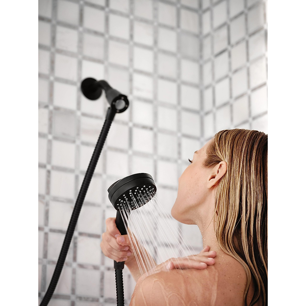 Moen Engage Magnetix Matte Black 3.5-Inch Six-Function Detachable Handheld Showerhead with Magnetic Docking System, 26100BL