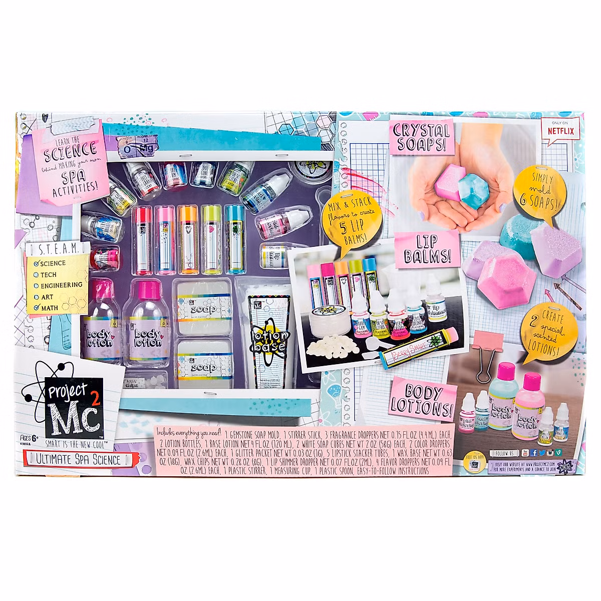 Project MC2 Ultimate Spa Studio Stem Science Cosmetic Kit by Horizon Group USA, Make Your Own Crystal Soaps,5 DIY Lip Balms & Fragrant Body Lotions, Choose between 6 Scents & More, Multicolored
