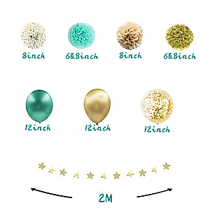 Teal Gold Birthday Decorations for Women Girls,Happy Birthday Banner,Paper Pompoms,Teal Gold Balloons,Hanging Swirl,Star String,suit for 13th 15th 16th 18th 20th 30th 40th 50th Birthday party