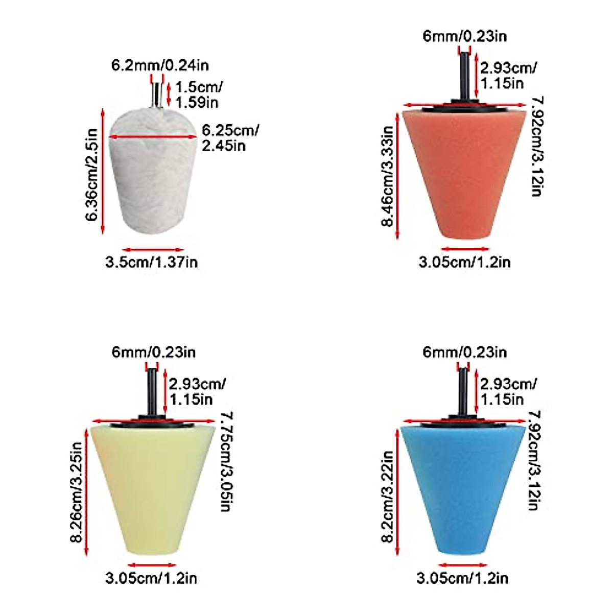 AuInLand 6 PCS Car Buffers Polishers Kit Cone Buffing Polishing Wheel Sponge Buffing Pads Ball Sponge Sanding Wheels