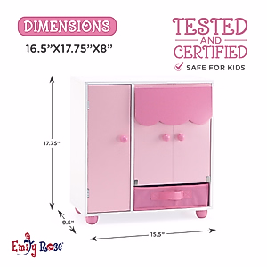 Emily Rose | USA Business | Space Saving 18 inch Doll Murphy Bed Furniture Closet Value Set, with 5 Hangers & Clothes and Accessories Storage Bin | Mom's Choice Award Winner! | Fits 14-19 inch Dolls