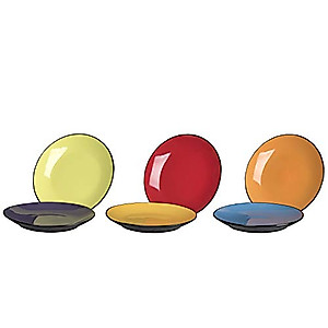 Klikel 6 Pack of Colored Salad Plates - Dishwasher And Microwave Safe Ceramic 8" Plate Set - Black Outside With Color Inside