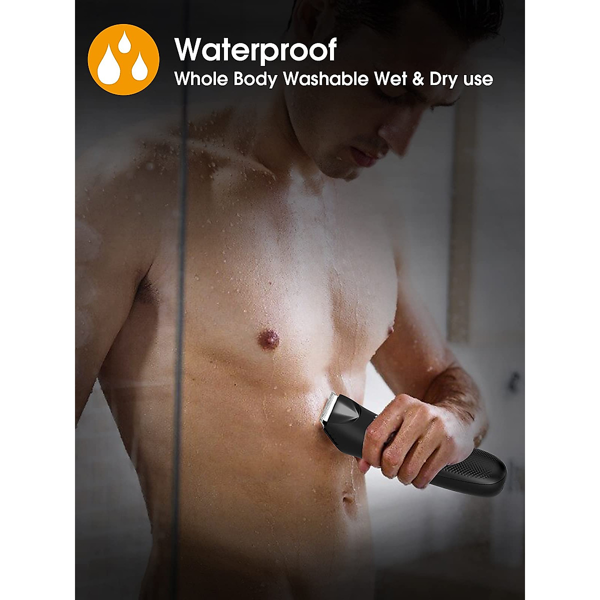 Te-Rich Body Groin Hair Trimmer for Men, Replaceable Ceramic Blade Heads, Waterproof Wet & Dry Clippers, LED Light and Standing Dock, Ultimate Male Hygiene Razor and Electric Body Shavers for Balls