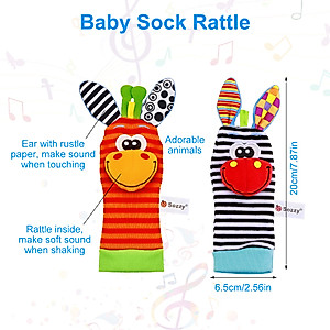 Baby Wrist Rattles Sock Toys - Newborn Baby Sock Toys 0-6 Months Foot Finder and Wrist Rattle Set, Infant Rattle Socks Toy 3-6 Months, Soft Sensory Toys for 0-12 Months Toddler Newborns Boy Girl Gift