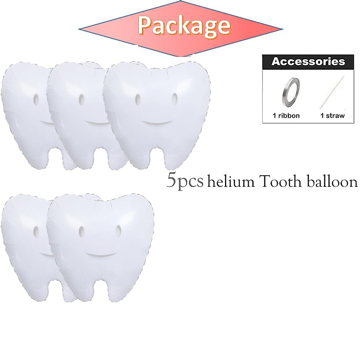 First tooth party balloons,white tooth balloon for first tooth party decoration Dental Student Graduation Party supplies/tooth Clinic decoration balloons