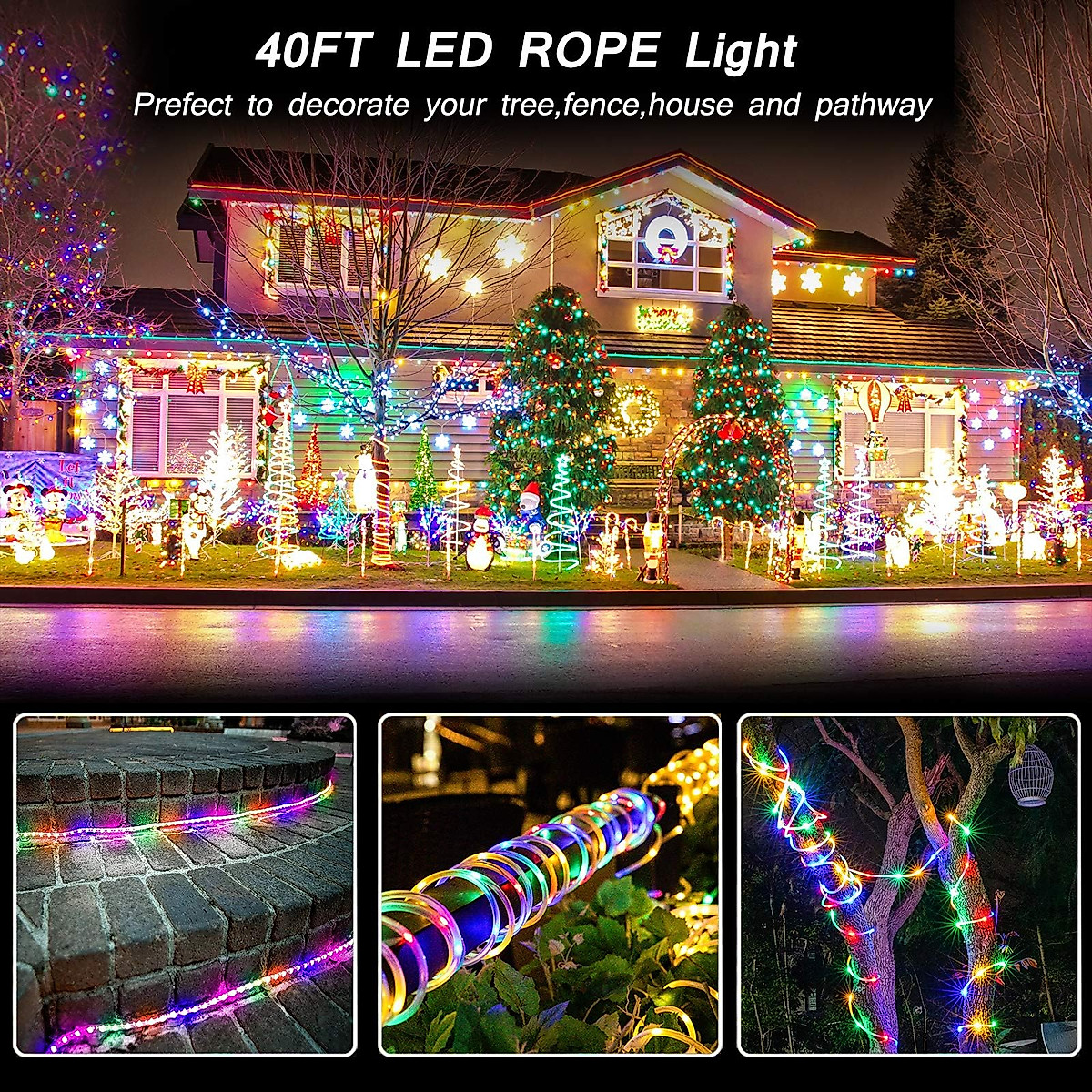 Bebrant LED Rope Lights Battery Operated String Lights-40Ft 120 LEDs 8 Modes Outdoor Waterproof Fairy Lights Dimmable/Timer with Remote for Camping Party Garden Holiday Decoration