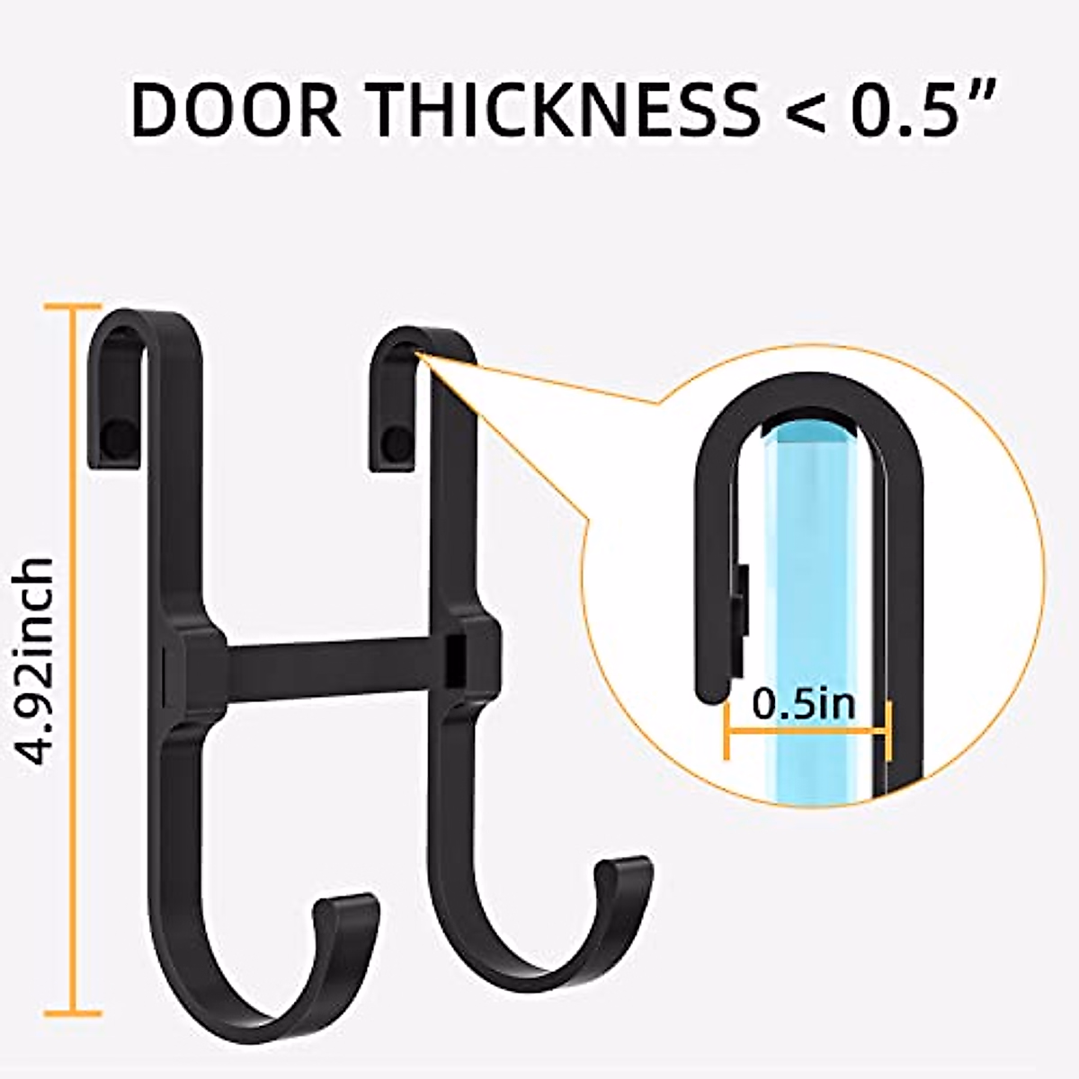 FWYH Glass Shower Door Hooks (2 Pack), Towel Hooks for Bathroom Frameless Glass Shower Door, Over Door Hooks Bathroom Drilling-Free Hanger for Hanging Towel, Robe, Loofah, Squeegee, Matte Black