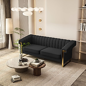 STORFENBOR 83'' Faux Leather Couch 3 Seater Sofa with Gold Metal Legs Comfy Sofa Living Room Modern Furniture-White