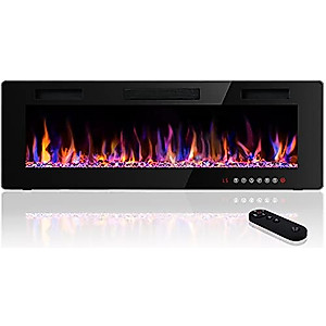 Waleaf 50 inch Ultra-Thin Electric Fireplace Wall Mounted and Recessed,Fireplace Heater with Multicolor Flame fit for 2 x 4 and 2 x 6 Stud, Remote Control Touch Screen,Timer,Low Noise,750/1500W