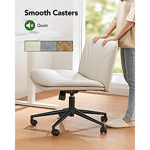 Marsail Armless-Office Desk Chair with Wheels: PU Leather Cross Legged Wide Chair,Comfortable Adjustable Swivel Computer Task Chairs for Home,Office,Make Up,Small Space,Bed Room(Beige)