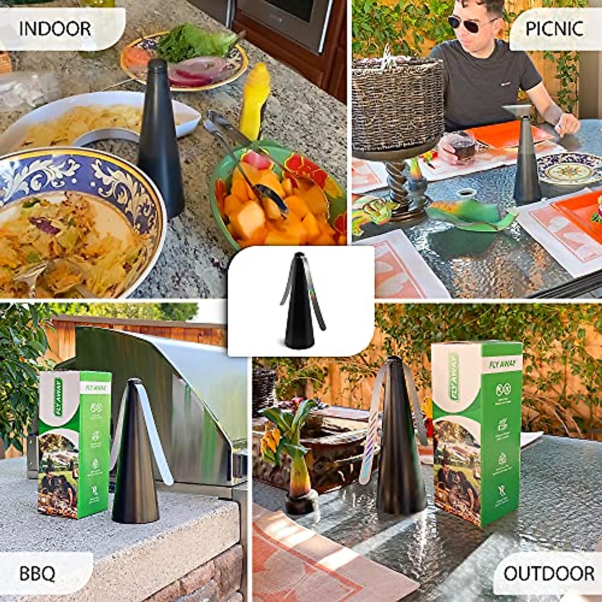Fly Away - 2 Pack Outdoor Fly Repellent Fan, Outside or Inside Table use, Restaurant, Barbeque, Events, Deter Flies, Wasps, Bees, Other Moscas and Bugs Away, Battery Operated, Tabletop, Hanging Hook.