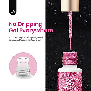 beetles Reflective Glitter Nail Art Gel Liner, 6 x 7ml Gel Nail Polish Built in Thin Brush, Soak off Curing Nail Gel for French Tip Nails Design Sparkle Under Light Flash Diamond Painted Polish