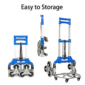 Fullwatt Stair Climbing Cart, Folding Stair Climber Dolly with 155 Lbs, 3 Wheels Hand Truck with 27''-42'' Telescoping Handle, 4 Universal Wheels & 2 Elastic Ropes Easily Lift Items Up and Down Steps