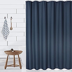 GlowSol Polyester Waffle Weave Fabric Shower Curtain Bathtub Curtain Hotel Grade Shower Curtain for Bathroom Water Proof 96 Inches Long Navy