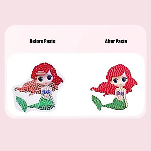 FLYSONG 5D DIY Diamond Art Stickers Kits for Kids, 24 PCS Cute Cartoon Princess Diamond Art Painting Stickers Beads Gem Making for Beginners Children