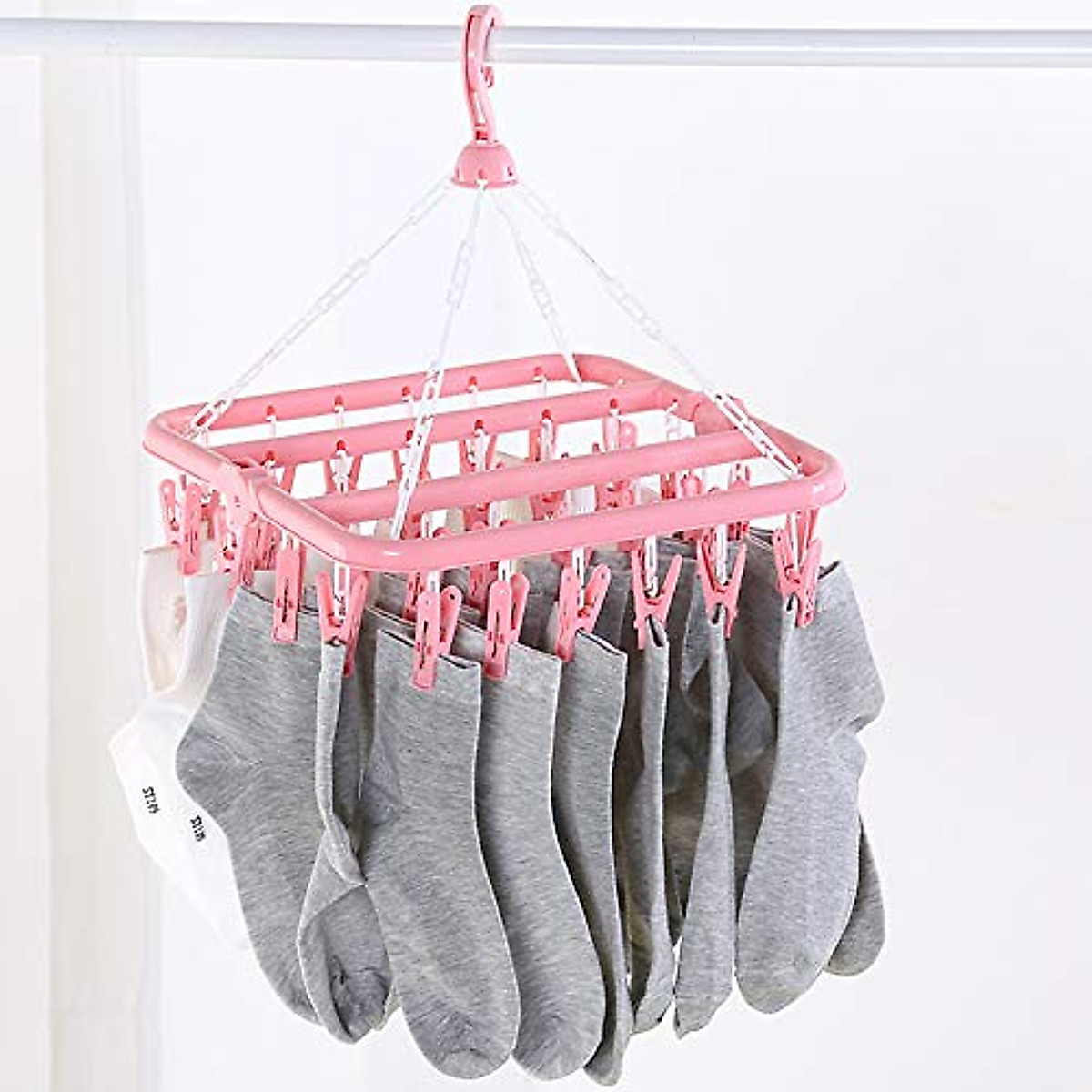 Groupcow Clip and Drip Hanger Clothes Hanger Drying Rack 32 Clips (Pink)