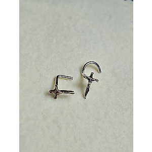 18g, 20g Cross Earrings/Nose Stud sterling silver nose stud/nose screw, Jewelry Nose Stud, Body Piercing Jewelry, Nose Piercing, Body Jewelry (20g L Bend)