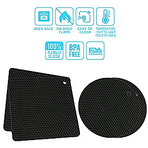 4PCS Silicone Trivet Mats, Hot Pads for Kitchen, Silicone Trivet, Black Silicone Trivet Mats, Silicone Pot Holders, Silicone Mats for Kitchen Counter, Hot Dishes, Tables, Hot Pats and Pans