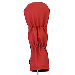 Majek Retro Golf Headcover Red with White and Blue Stripe Vintage Leather Style 1 Driver Head Cover Fits 460cc Drivers Classic Look