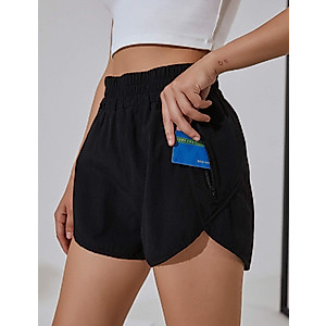 BMJL Women's Running Shorts Elastic High Waisted Shorts Pocket Sporty Workout Shorts Quick Dry Athletic Shorts Pants(M,Black)