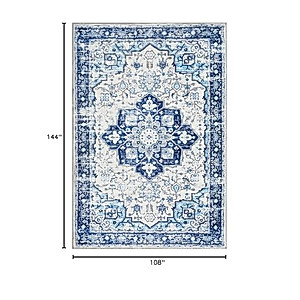 GlowSol Washable Area Rug 9x12 Boho Floral Non-Slip Rugs Vintage Low Pile Carpet Medallion Rugs for Living Room Bedroom Dining Room Office,9x12