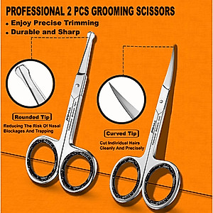 ProMax Care Eyebrow Scissors, Small Scissors for Men and Women - Curved and Rounded Nose Hair Scissors for Grooming Mustache, Beard, Eyelashes, Ear Hair Trimming- Professional Stainless Steel -