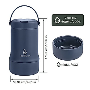 Ideus 20 oz Insulated Food Jar, Stainless Steel Vacuum Thermal Lunch Box Soup Thermoses with Folding Spoon, Leakproof Food Container for School Office Picnic Travel Camping, Navy Blue