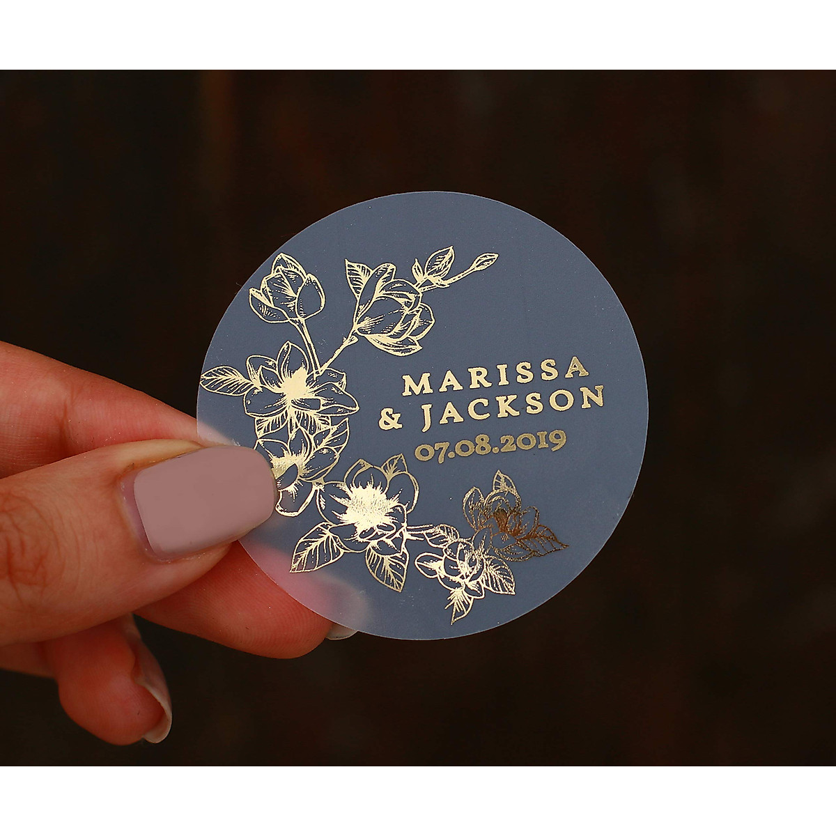 XOXOKristen Custom Wedding Stickers for Favors, Clear Wedding Envelope Seals, Gold Wedding Stickers for Favors, Personalized Floral Rose Gold Wedding Favors Stickers Labels, Custom Name Stickers