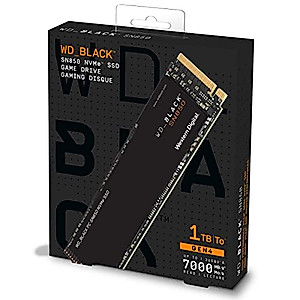 WD Black SN850 M.2 NVMe SSD, PCIe Gen 4.0, 1TB, Up to 7,000 MB/s Read and 5,300 MB/s Write