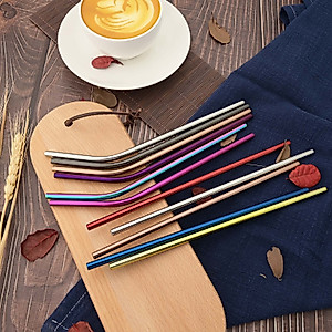 BRIIEC 4pcs Reusable Red Stainless Steel Straws with Carry Case, Metal Straws with Clean Brush, Cute Drinking Straws, Portable for Travel Camping, Kitchen, Bar, Restaurant, Coffee, Juice
