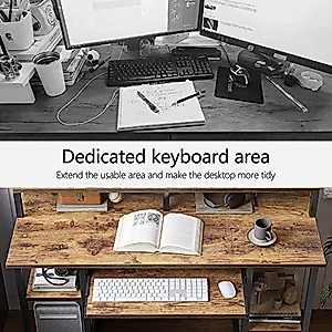 CubiCubi 47 Inch Computer Desk with Storage Shelves Monitor Stand Keyboard Tray, Home Office Desk, Study Writing Table, Brown