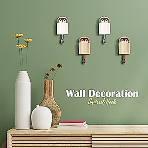 4 Pieces Squirrel Shape Adhesive Hook for Living Room Bedroom ORNOOU Cute Cartoon Creative Home Decoration Wall Hooks