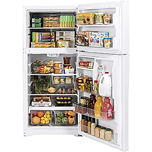 GE 30 Inch Freestanding Top Freezer Refrigerator with 19.11 cu. ft. Total Capacity, 2 Glass Shelves, 5.6 cu. ft. Freezer Capacity, Right Hinge, Crisper Drawer, Frost Free Defrost (White)