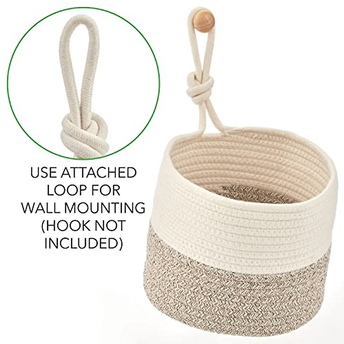 mDesign Casual Round Woven Cotton Rope Bathroom Basket with Tie Handles - Storage Organizer Set for Countertop, Floor, Closet or Vanity, Holds Toilet Paper, Towels, or Magazines, Set of 2, White/Brown