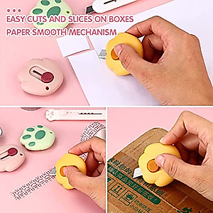 Retractable Box Cutters, 3 Utility Knife, Cat Paw Shape, Sharp Cartons Cardboard Cutter Razor Knife for for Cardboard, Boxes and Cartons, Smooth Mechanism Perfect for Office and Home Use