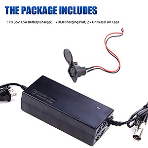 MWMNUN 36V 1.5A Battery Charger (3-Pin XLR Connector) and XLR Charging Port Socket for Razor Crazy Cart XL, X-600 - W15128190014, Schwinn S1000, S600, Ezip E1000, MX650, Currie