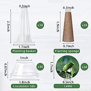 JOLINTAL 120Pcs Hydroponic Garden Accessories Pod Kit, Indoor Garden Accessories, with Transparent Lid, 30 Planting Sponges, 30 Planting Baskets, 30 Seed Labels, 30 Planting Domes, Planting Sponge Set