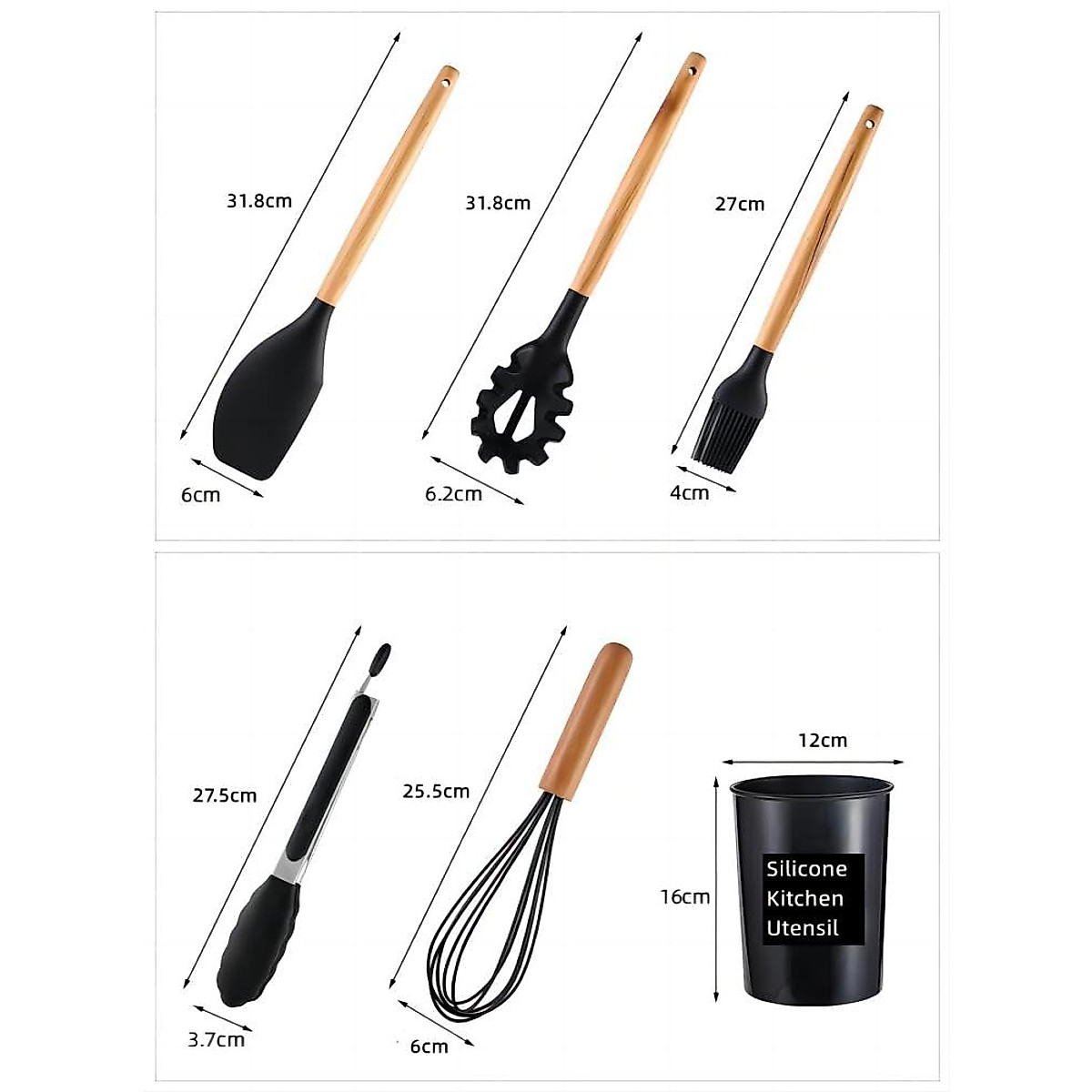 12-Piece Silicone Cooking Utensil Set, BPA Free Kitchen Utensils set, Heat Resistant Silicone Kitchenware,Kitchen Gadgets,Cookware Friendly – Essential Kitchen Tools Collection(Black)