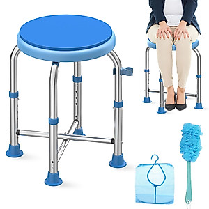 UGarden Upgraded Shower Chair with Reinforced Crossbar Supports, 400LB Stainless Steel Round Shower Seat for Inside Shower, Adjustable Small Shower Stool w/Padded, Non-Slip Bathroom Chair for Elderly