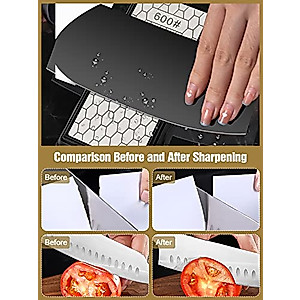 Double-Sided Diamond Sharpening Stone, Kalolary Knife Sharpener Stone Whetstone Honeycomb Surface Plate with Non-slip Base for Scissors Knives Outdoor Kitchen Sharpen Tools (600/1200 Grit, 150 x 63mm)