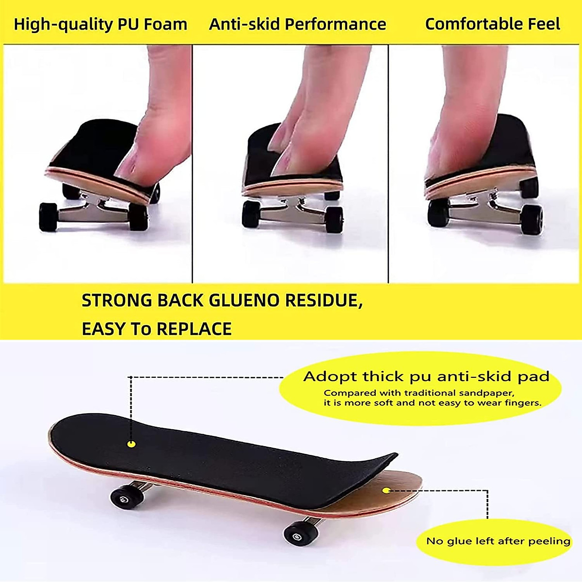 WINDIR 24Pcs Foam Grip Tape +1 Finger Pant for Fingerboards, 38 * 110mm Professional Black Wooden Mini Skateboards (24+1)