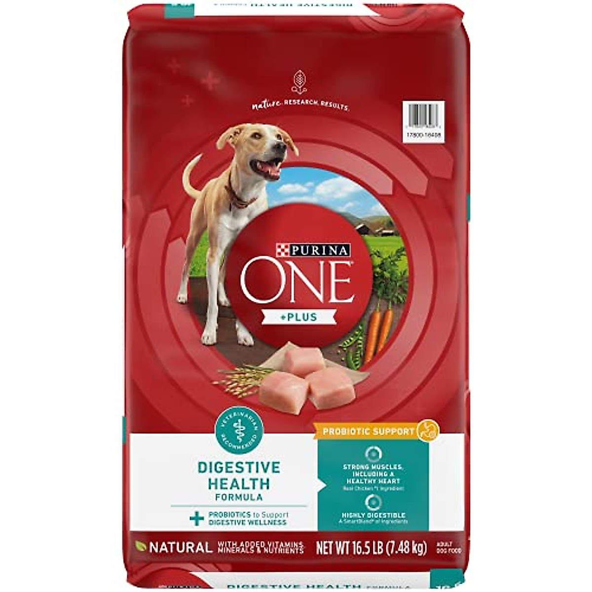Purina One Plus Digestive Health Formula Dry Dog Food Natural with Added Vitamins, Minerals and Nutrients - 16.5 Lb. Bag