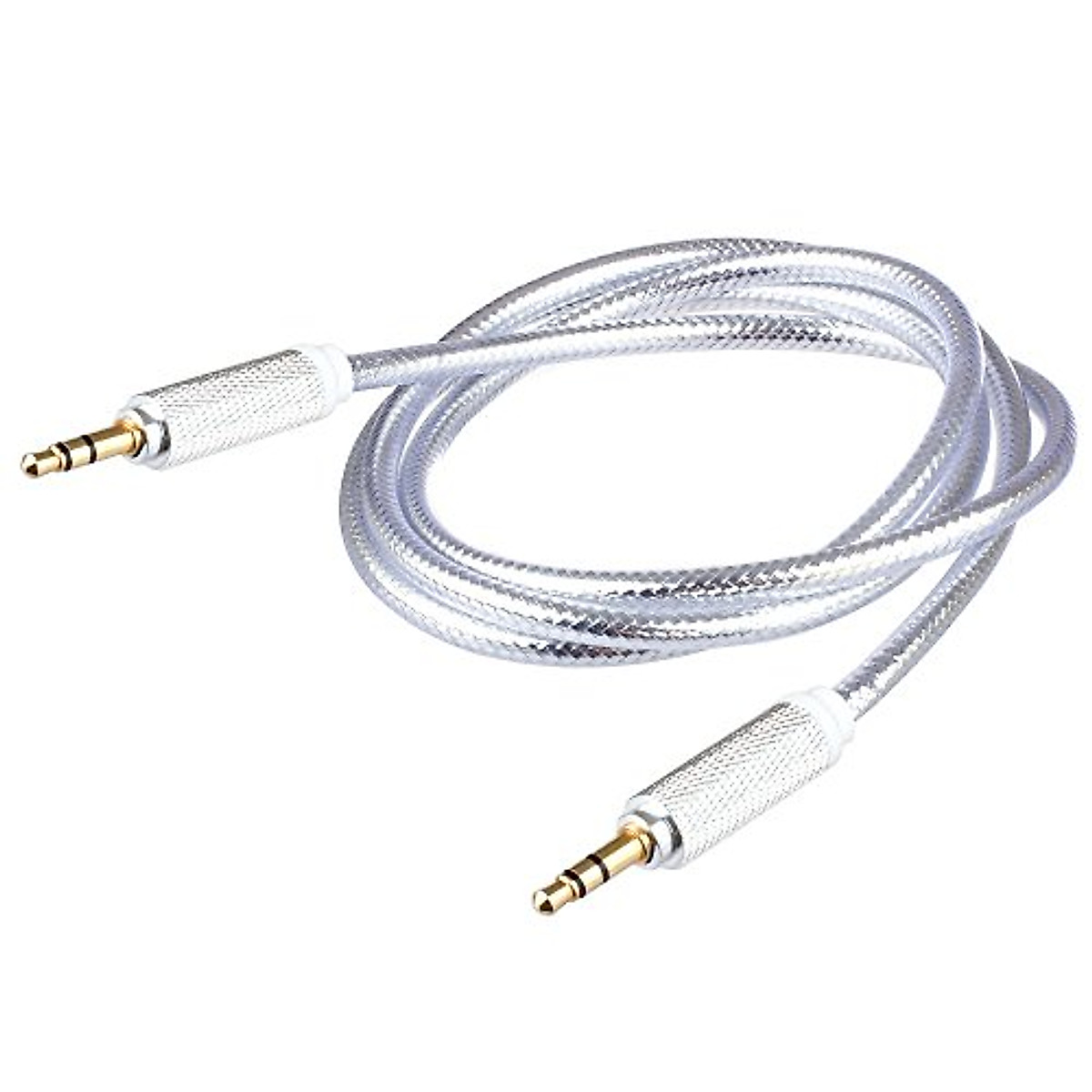 Lilware Braided Nylon Transparent PVC Jacket 1M Aux Audio Cable 3.5mm Jack Male to Male Cord for Multimedia Devices - Silver