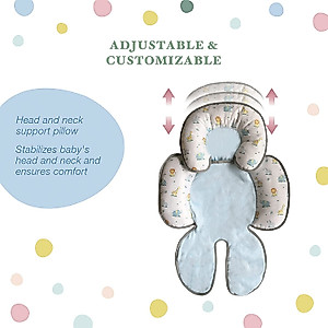 Little Me Baby's Full Body Support Pillow, Newborn Infant Head, Back, Neck, and Legs Protection for Car Seat, Stroller, Booster Seat - Safari Animals, Blue