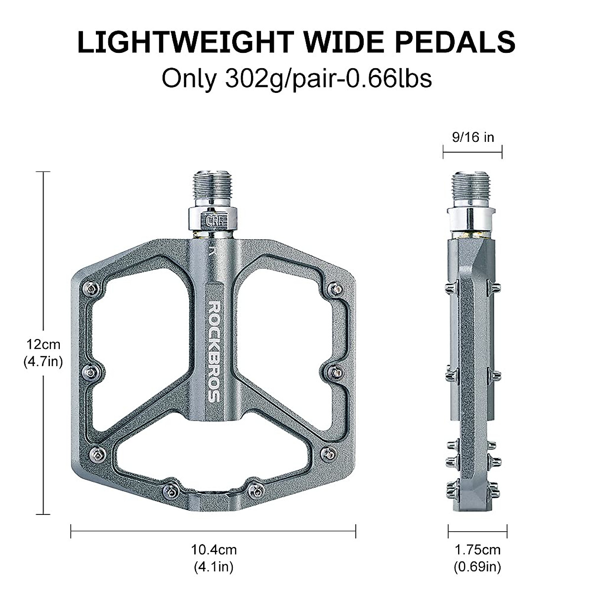 ROCKBROS Mountain Bike Pedals MTB Pedals Bicycle Flat Pedals Aluminum 9/16" Sealed Bearing Lightweight Platform for Road Mountain BMX MTB Bike